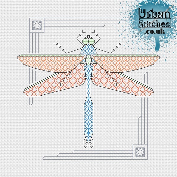 Sewing & Fiber Dragonfly insect blackwork sampler Victorian style ...