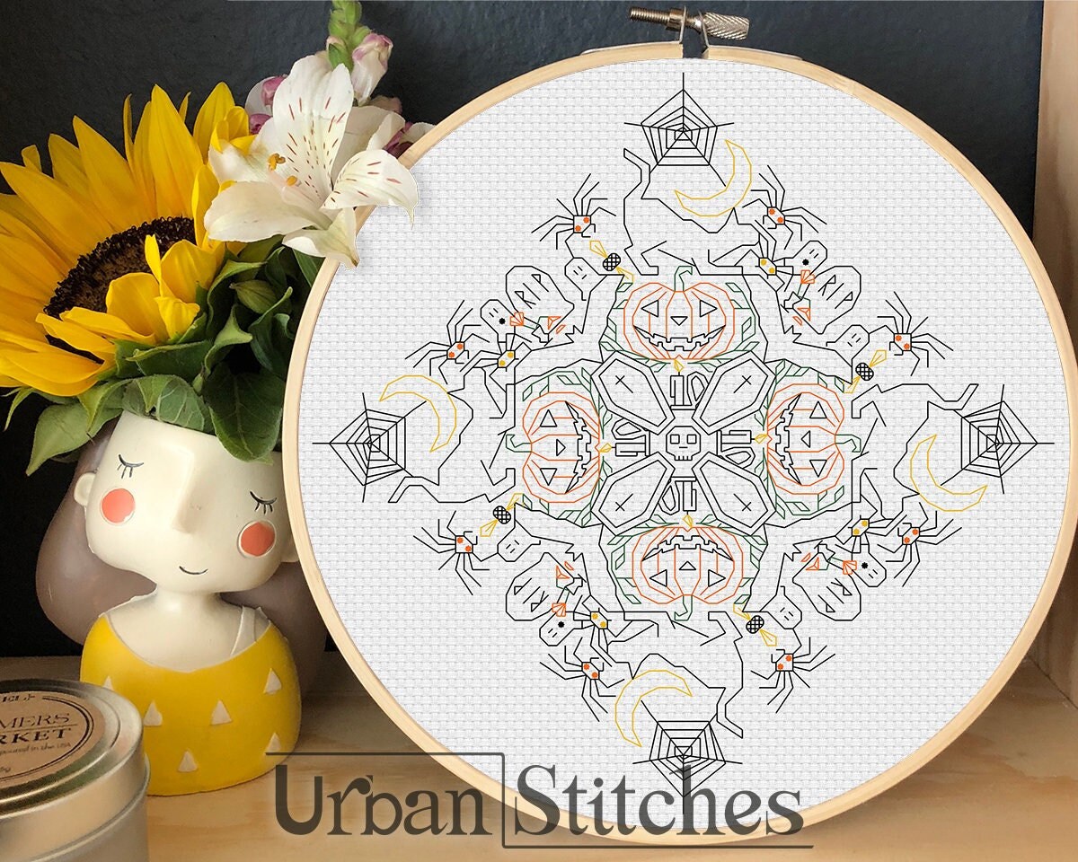 Halloween Blackwork Pumpkin Cat Bat Spooky Ghost Spider Web - Etsy
