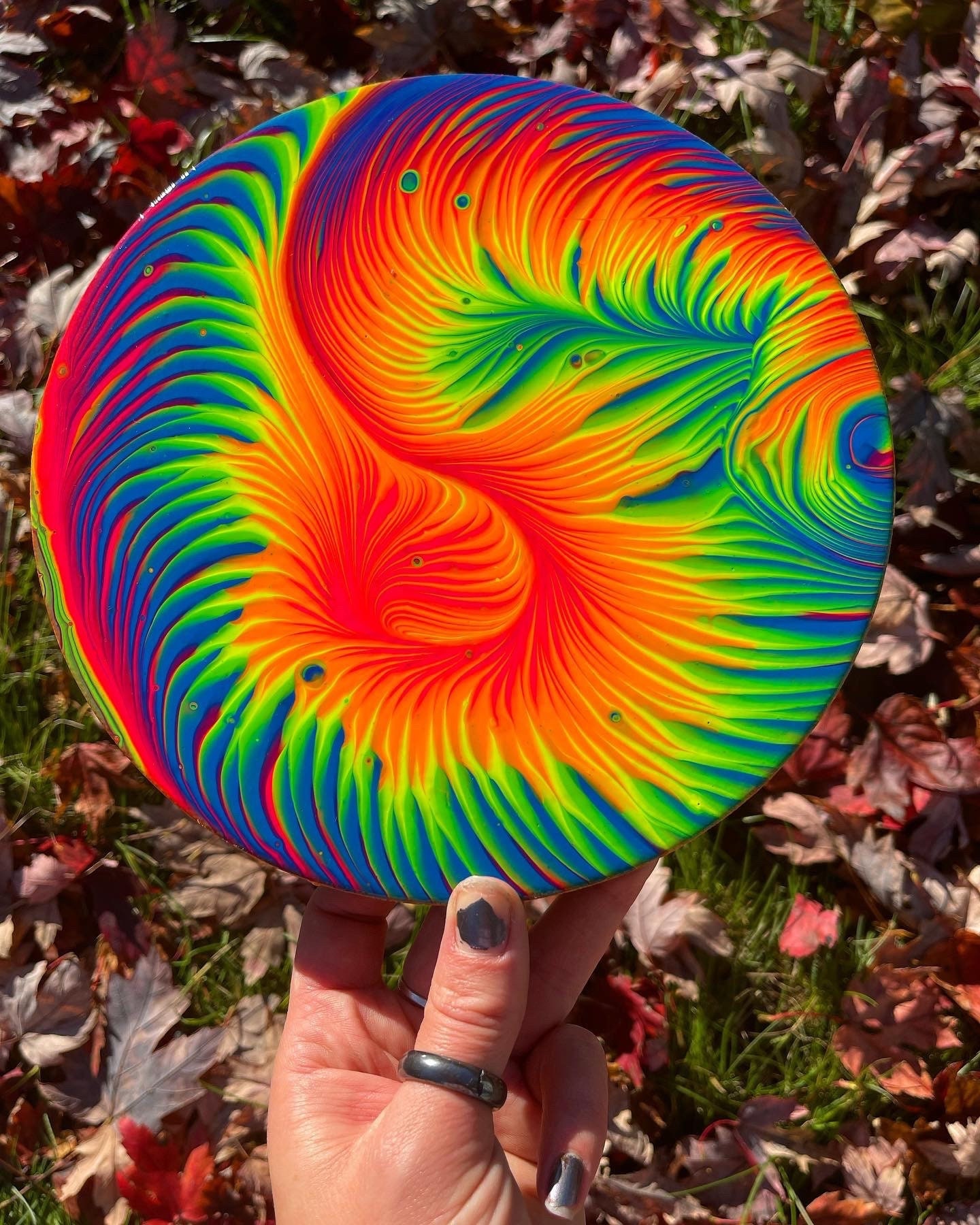 Elevation - Original UV Reactive Neon Acrylic Pour 8" Circle Streched ...