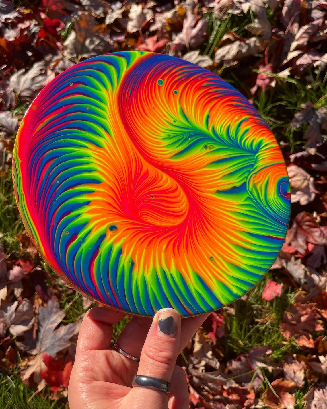 Elevation - Original UV Reactive Neon Acrylic Pour 8" Circle Streched ...