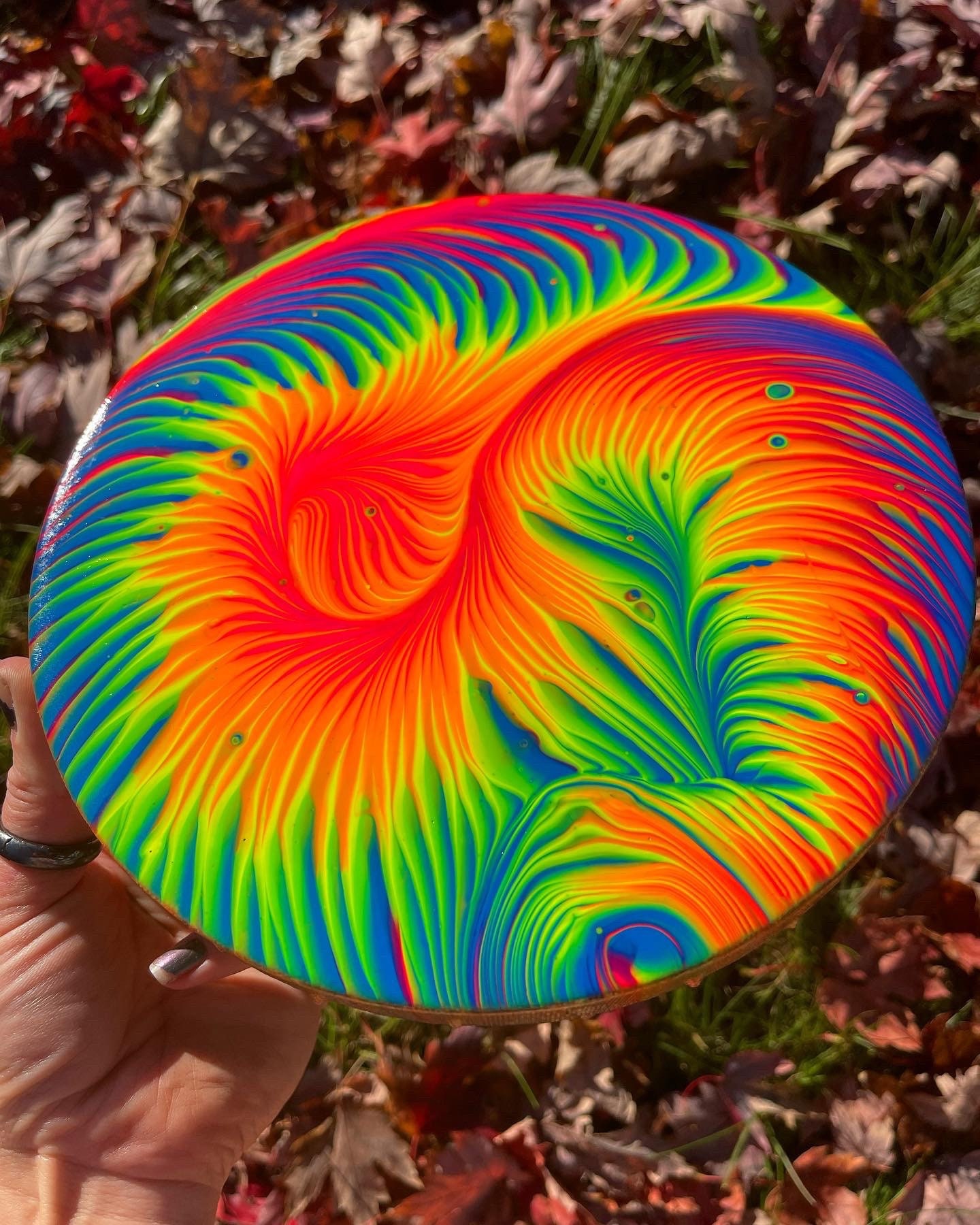 Elevation - Original UV Reactive Neon Acrylic Pour 8" Circle Streched ...