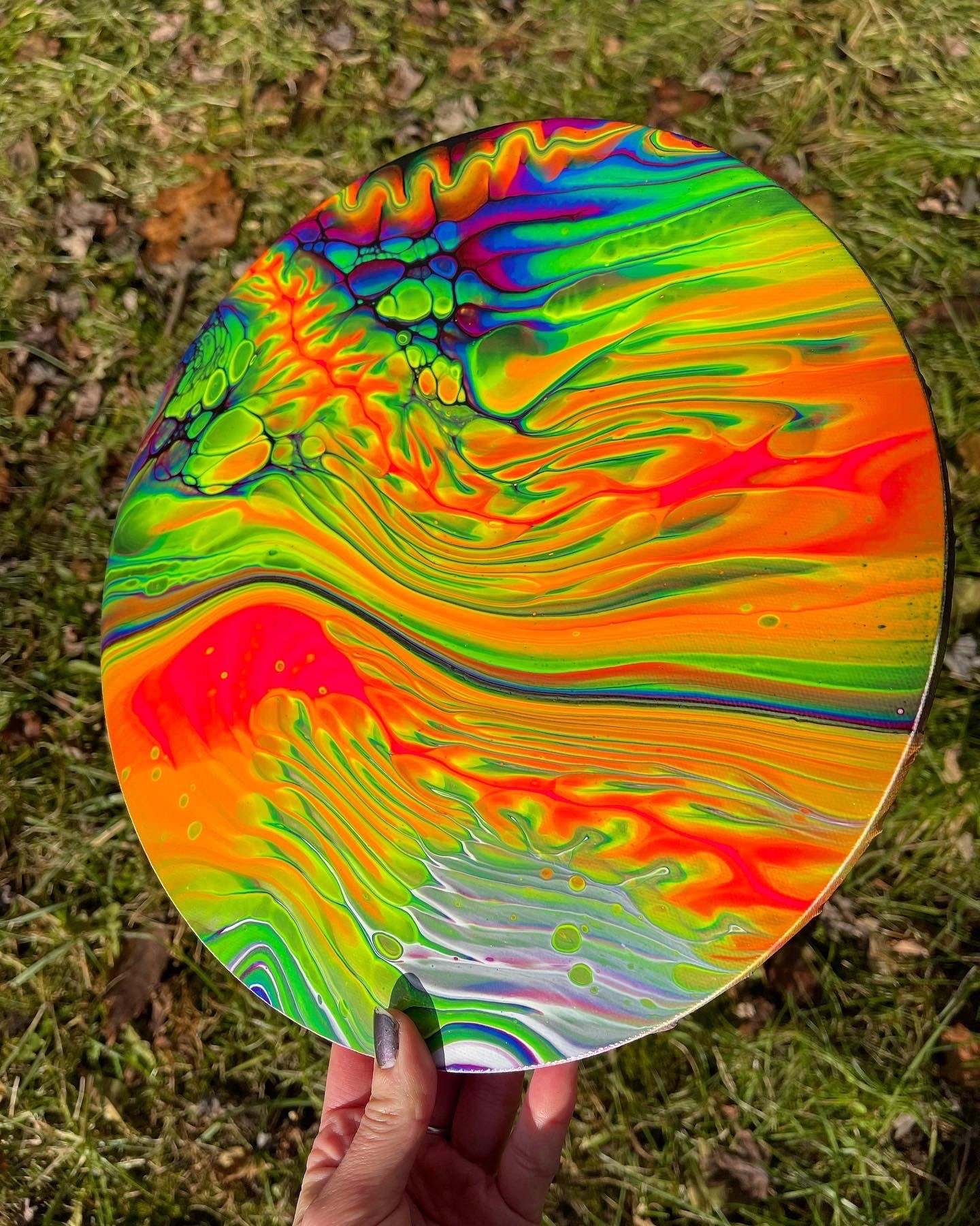 Lucy’s Ocean View- Original UV Reactive Neon Acrylic Pour 12" Round ...