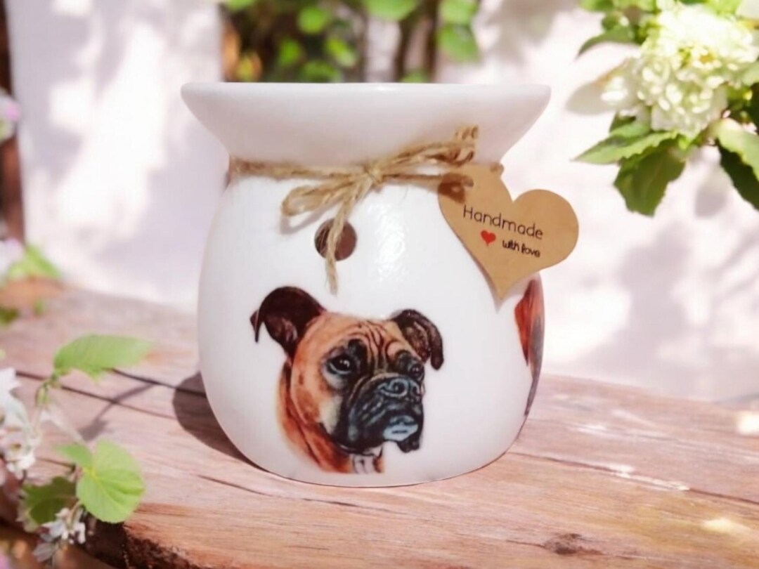 Boxer Dog Wax Burner: Handmade Decoupage Oil Warmer, Dog Coaster Gift ...
