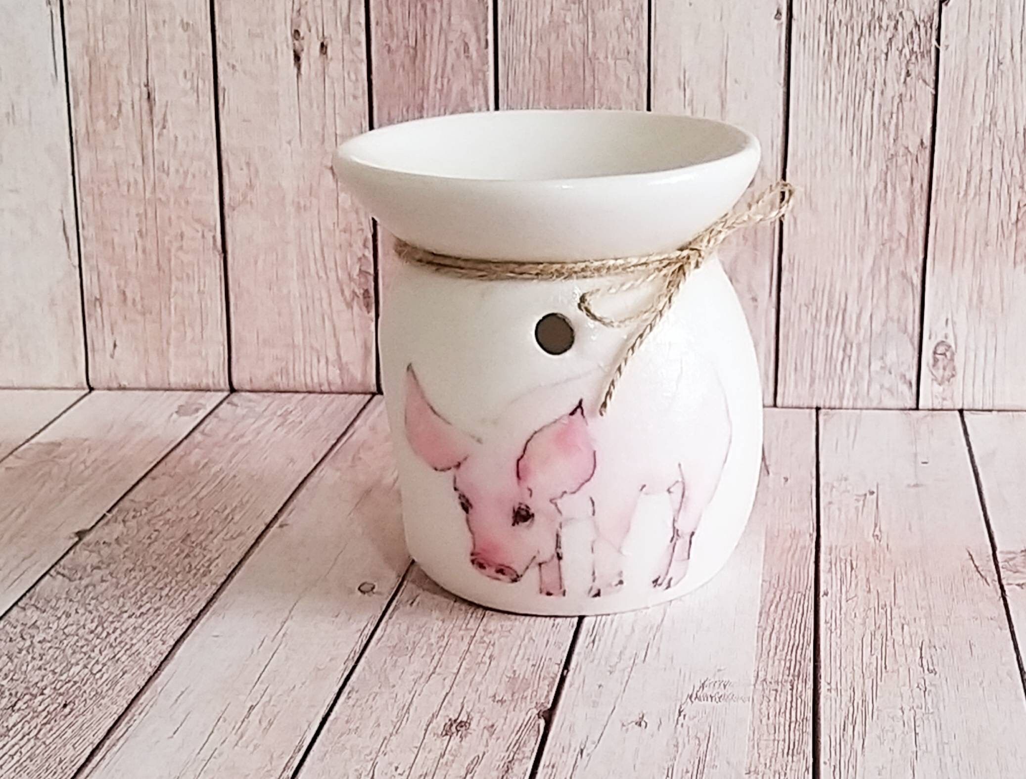 Pig Wax Burner: Hand Decorated Ceramic Oil Warmer, Decoupage - Etsy