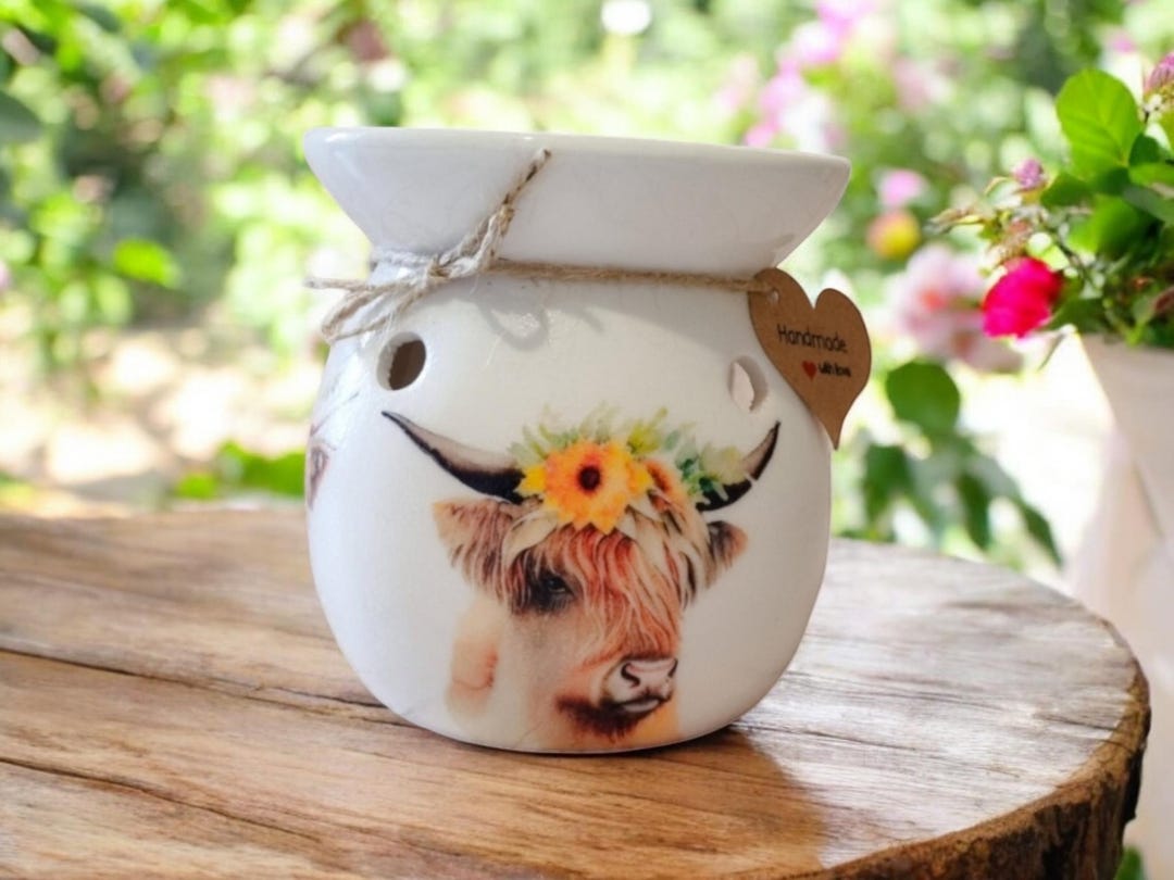 Highland Cow Sunflower Wax Burner, Decoupage Oil Warmer, Handmade ...