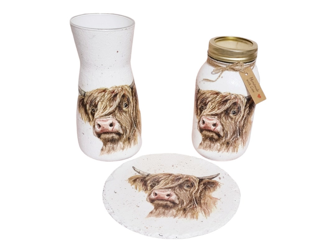 Highland Cow Glass Vase,white Carafe Vase, ,flower Vase,centre Pieces ...