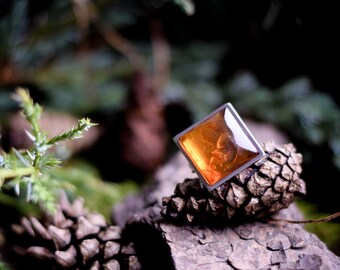 Square Amber Ring | Etsy
