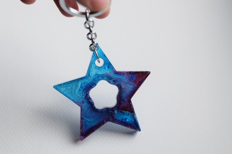Abstract Large Keychain Star Shaped Made of Resin & Stainless - Etsy