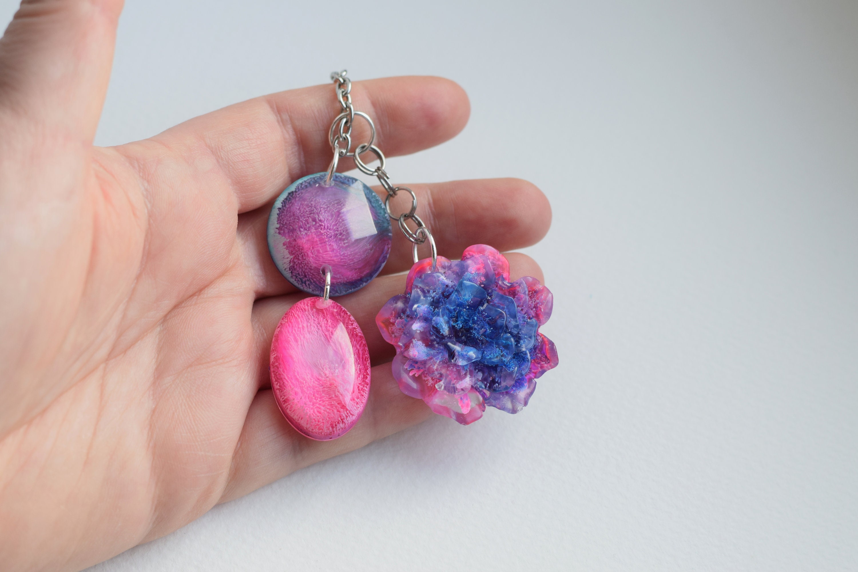 Unique Resin Keychain in Blue-magenta Colors Abstract - Etsy UK