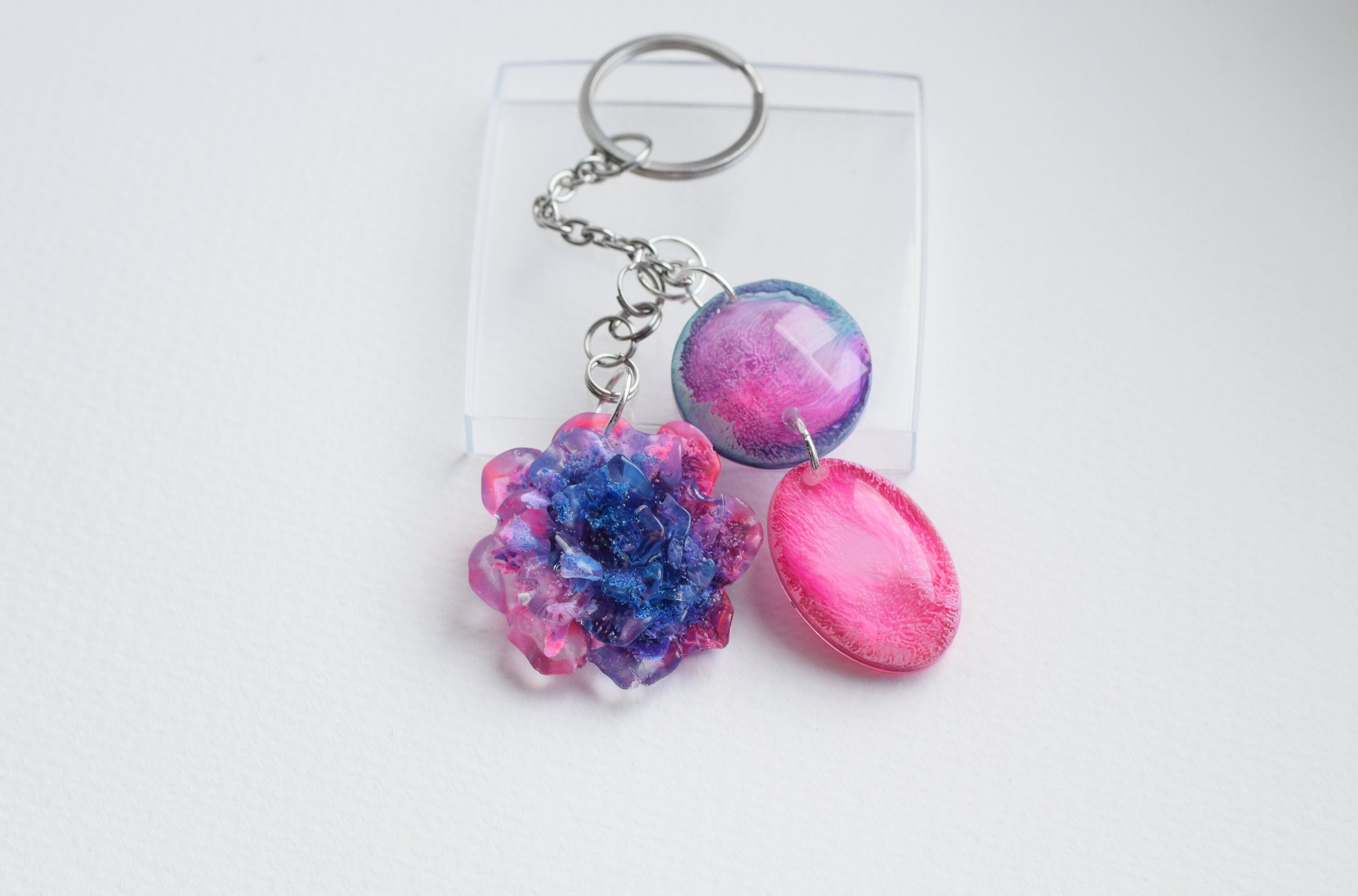 Unique Resin Keychain in Blue-magenta Colors Abstract - Etsy UK