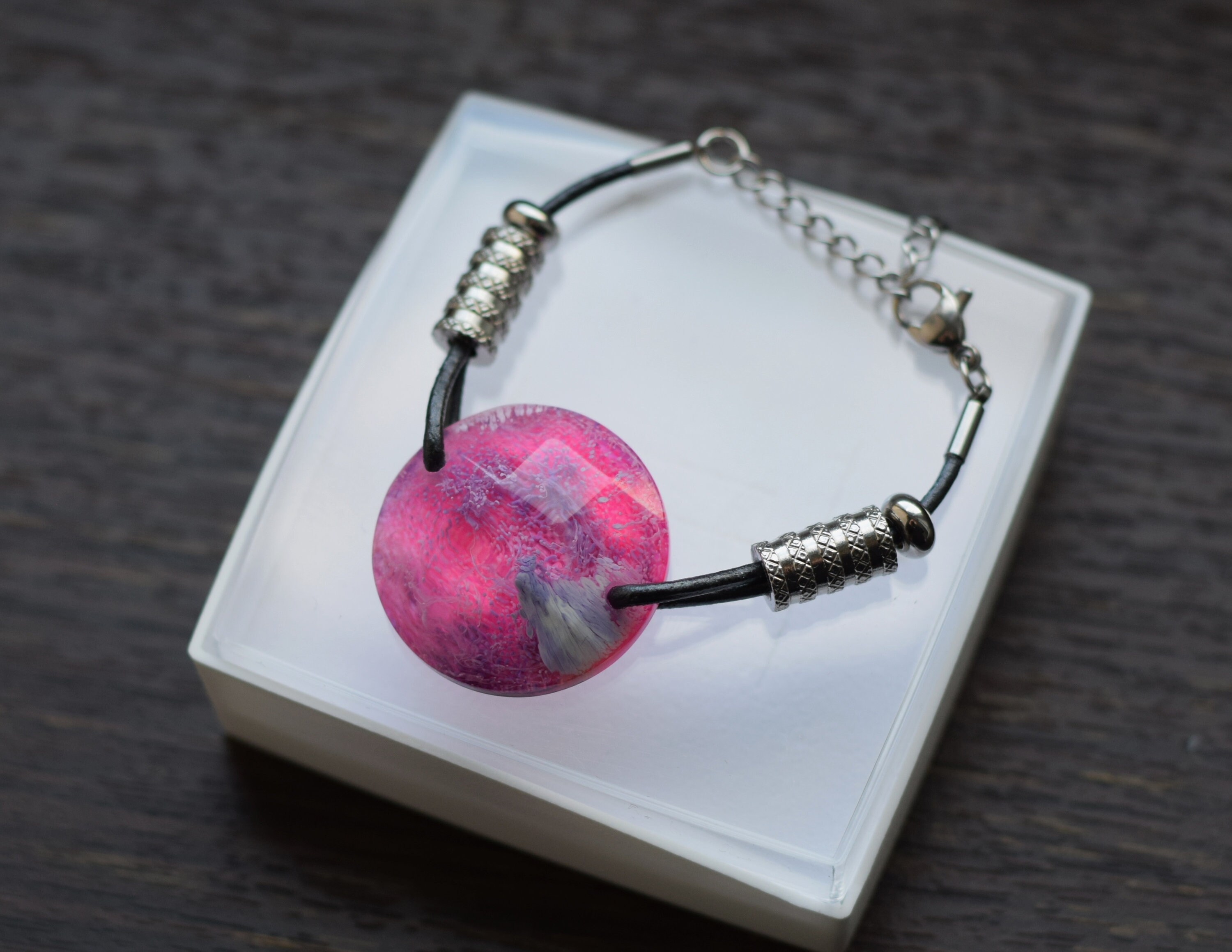 Purple Magenta Charm Bracelet Resin and Alcohol Ink Bracelet | Etsy