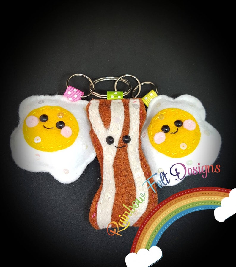 Kawaii Fried Bacon Key Chain Felt Food Cute Key Ring Bag Charm - Etsy