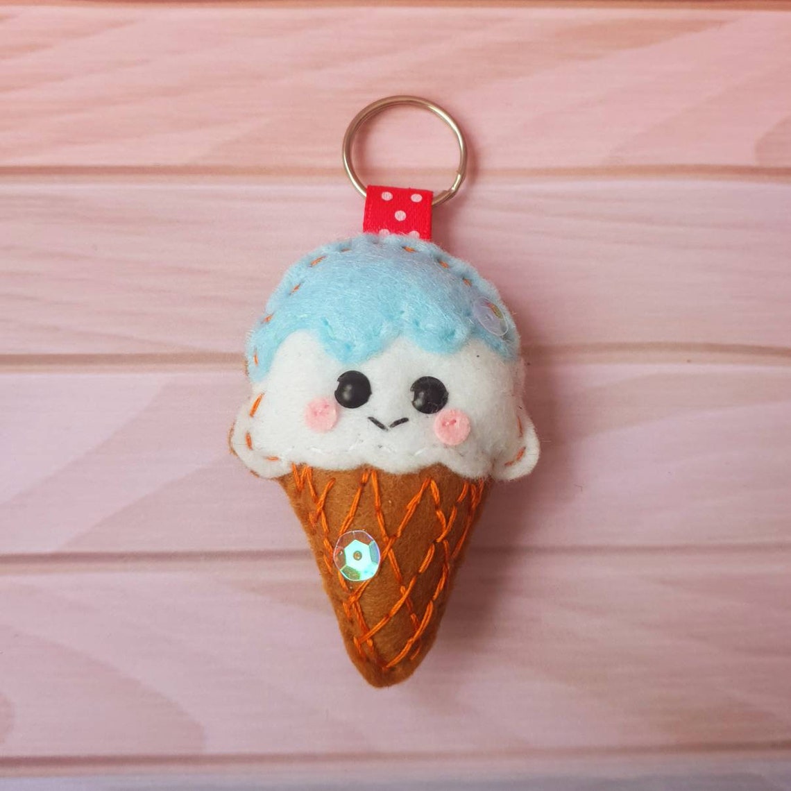 Kawaii Ice Cream Key Chain Cone Felt Food Cute Key Ring Pastel - Etsy