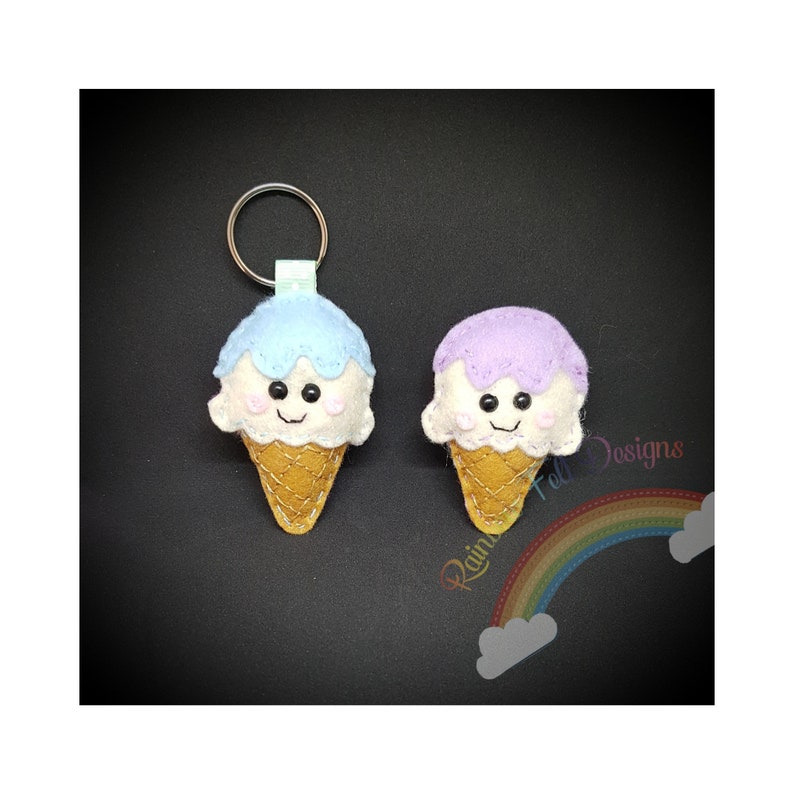 Kawaii Ice cream Key Chain Cone Felt Food Cute Key Ring Pastel | Etsy