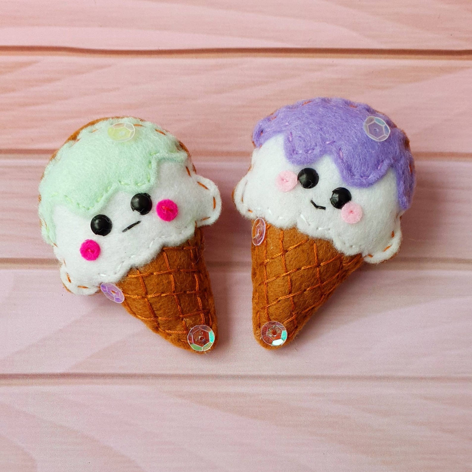 Kawaii Ice Cream Key Chain Cone Felt Food Cute Key Ring Pastel - Etsy