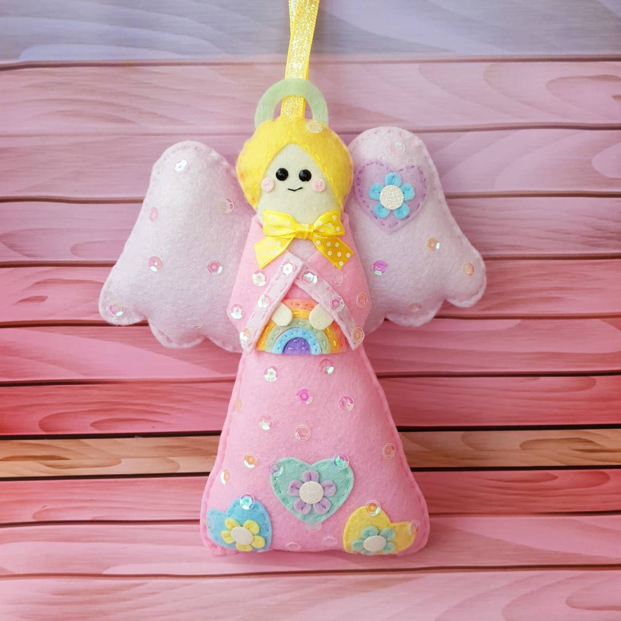Custom Handmade Christmas Guardian Angel Rainbow Felt Hanging ...