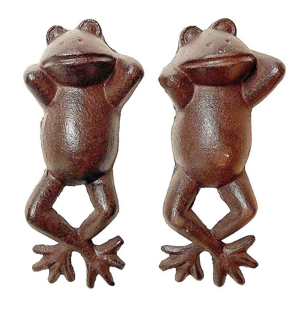 Frog Duo Figurine Cast Iron Rustic Brown 6" Paperweight Home Decor ...