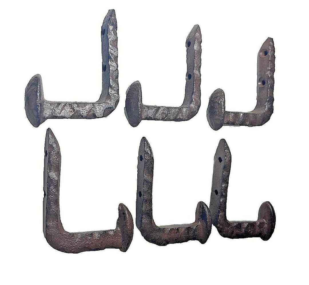 Six Cast Iron Bent Railroad Spikes Wall Hooks Hammer Forged Industrial ...
