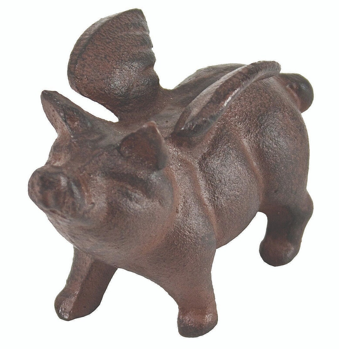 Cast Iron Flying Pig Figurine Rustic Statue Paperweight Garden Decor ...