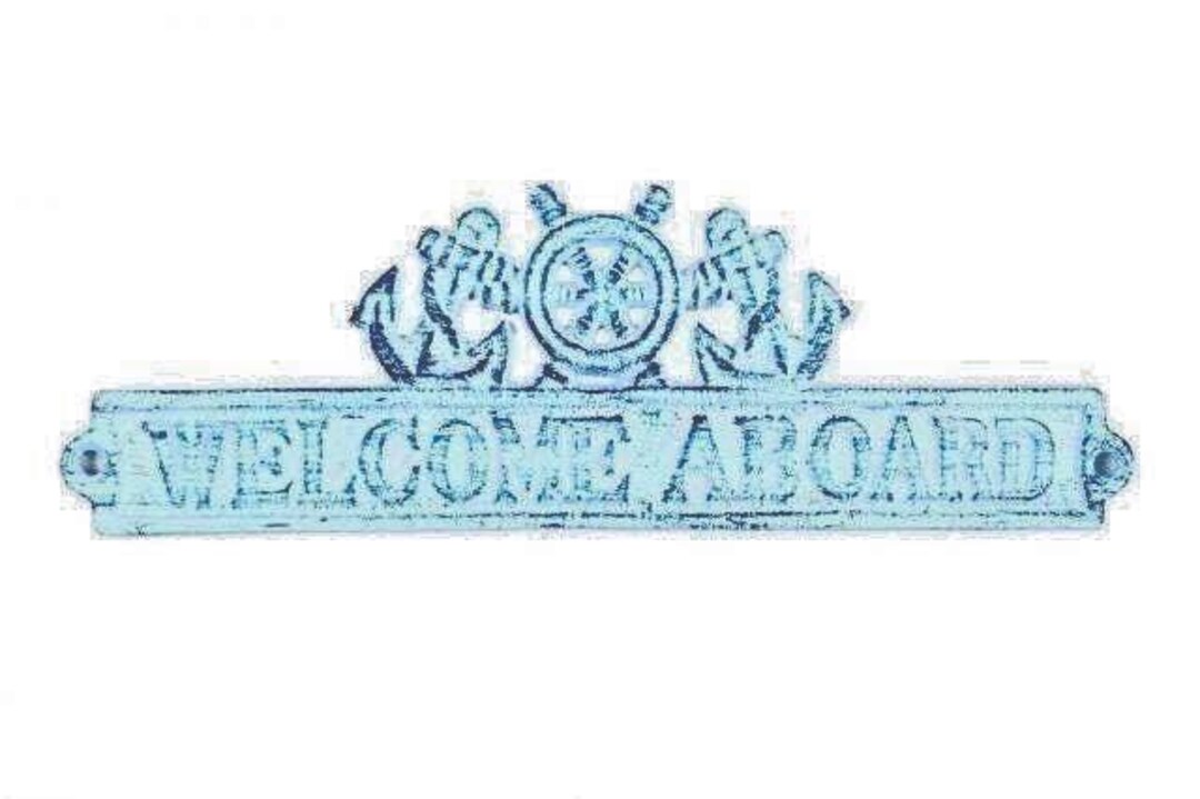 Welcome Aboard Cast Iron Wall Door Sign Whitewashed Blue 8.5" Long ...