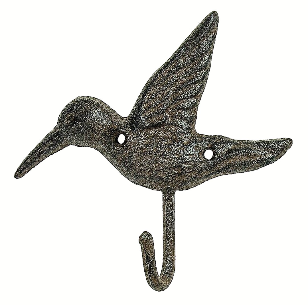 Hummingbird Wall Hook Cast Iron 6" Key Towel Coat Rustic Brown Bird ...