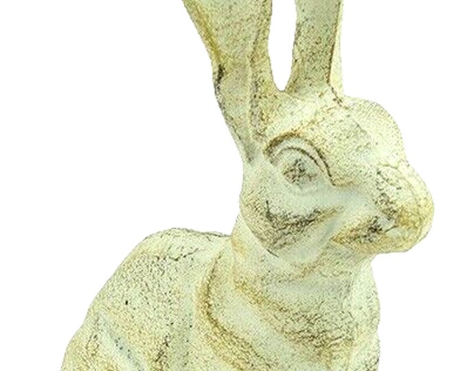 Large Rabbit Figurine Garden Statue Cast Iron Heavy Duty Antique White ...