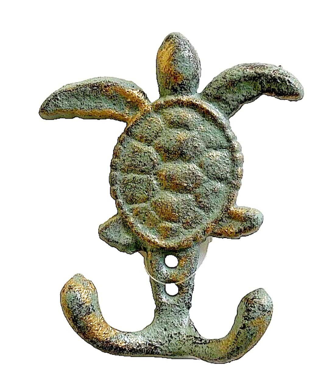 Sea Turtle Cast Iron Double Wall Hook 4.5 Verdigris Color Ocean Sea ...