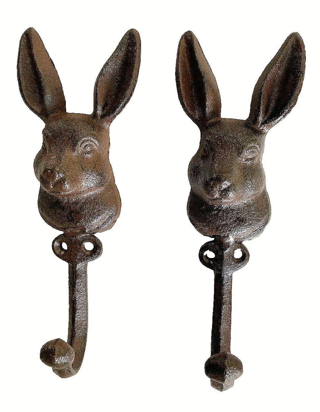 Two Rabbit Wall Hooks Cast Iron Key Hanger Clothestowel Brown 7.5" H ...