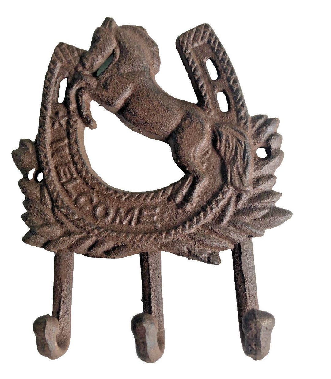 Horse Horseshoe Cast Iron Wall Rack Welcome Three Key Hooks Towel ...
