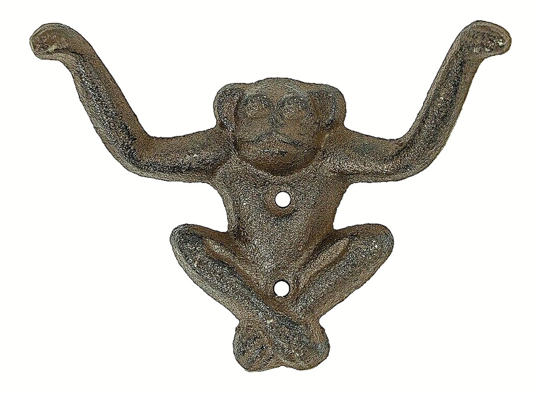 Happy Monkey Wall Hook Cast Iron Coat Towel Key Rust Brown 5.75" Two ...