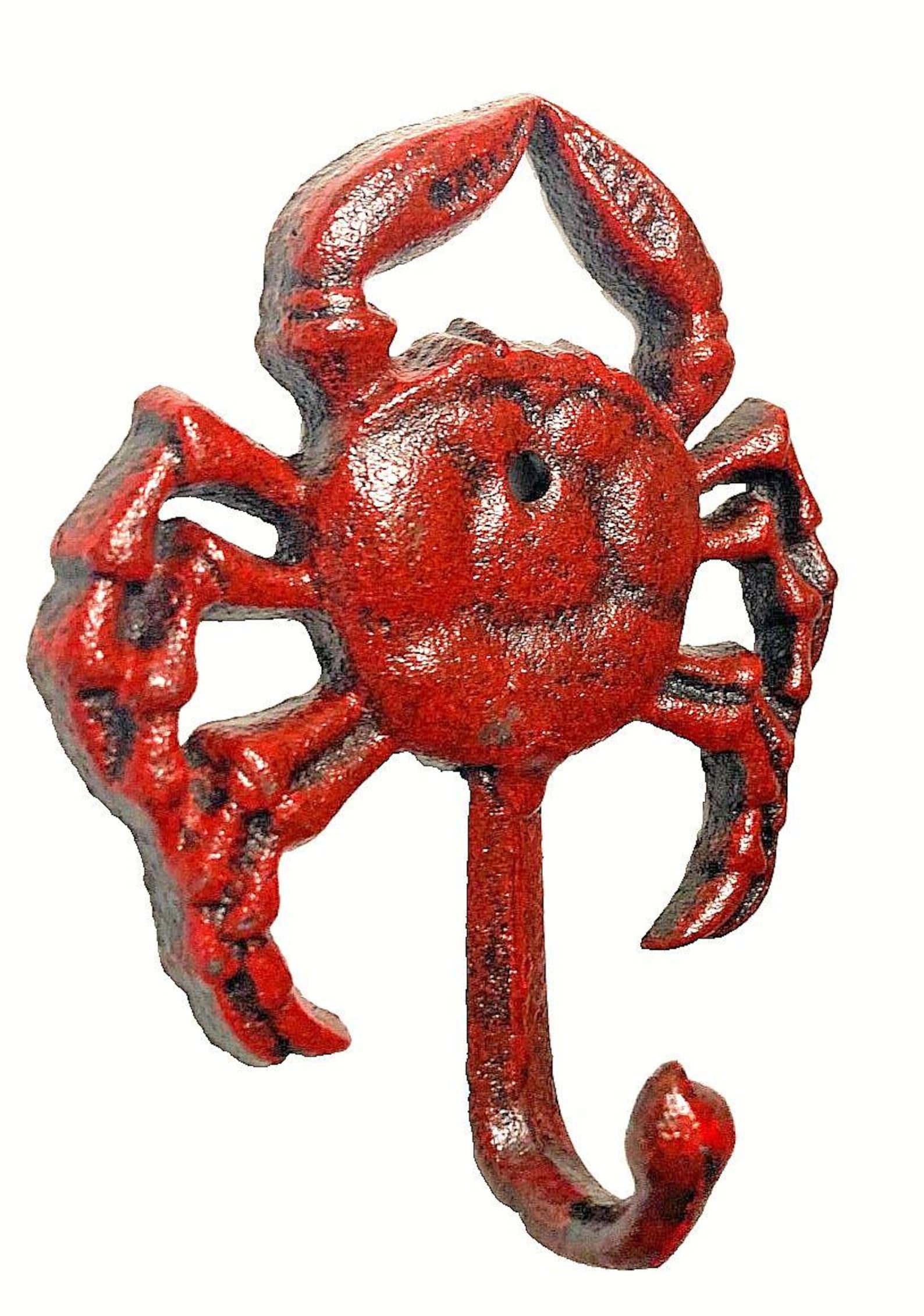 Whitewashed Red Crab Wall Hook Cast Iron Keys Towel Coat Hanger Coastal ...