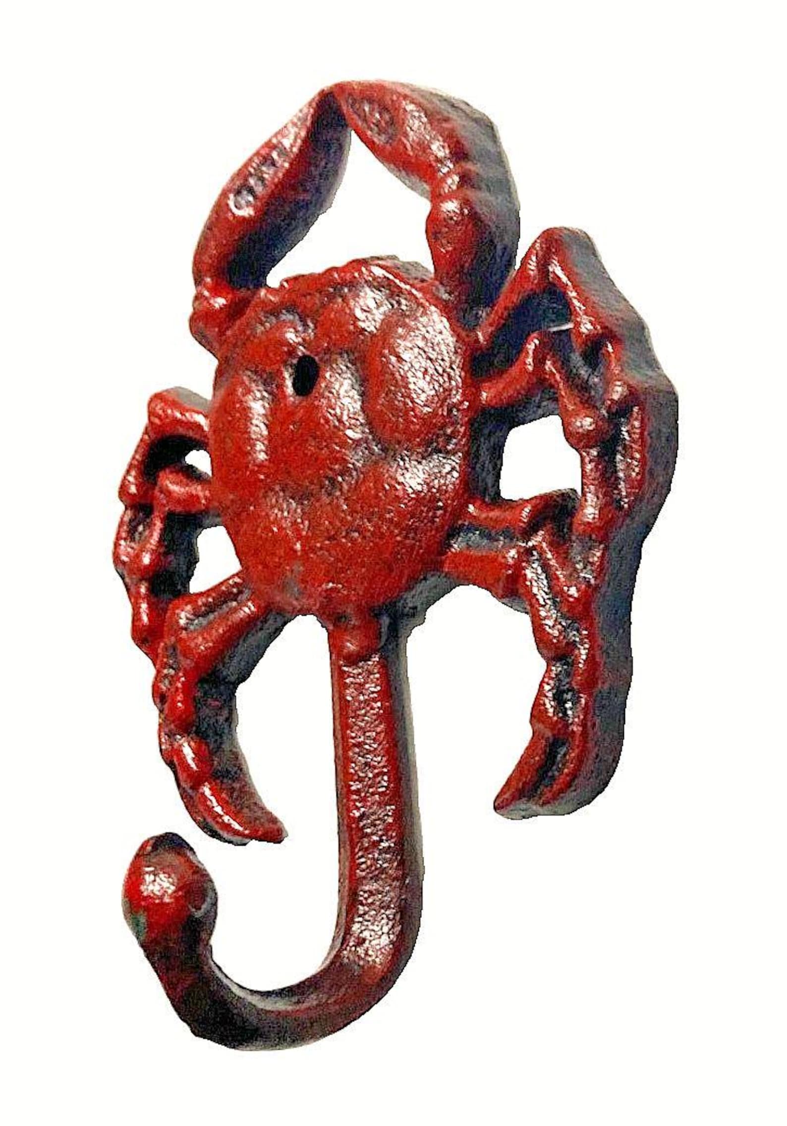 Whitewashed Red Crab Wall Hook Cast Iron Keys Towel Coat Hanger Coastal ...