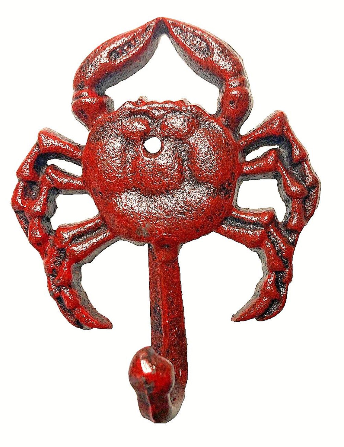Whitewashed Red Crab Wall Hook Cast Iron Keys Towel Coat Hanger Coastal ...