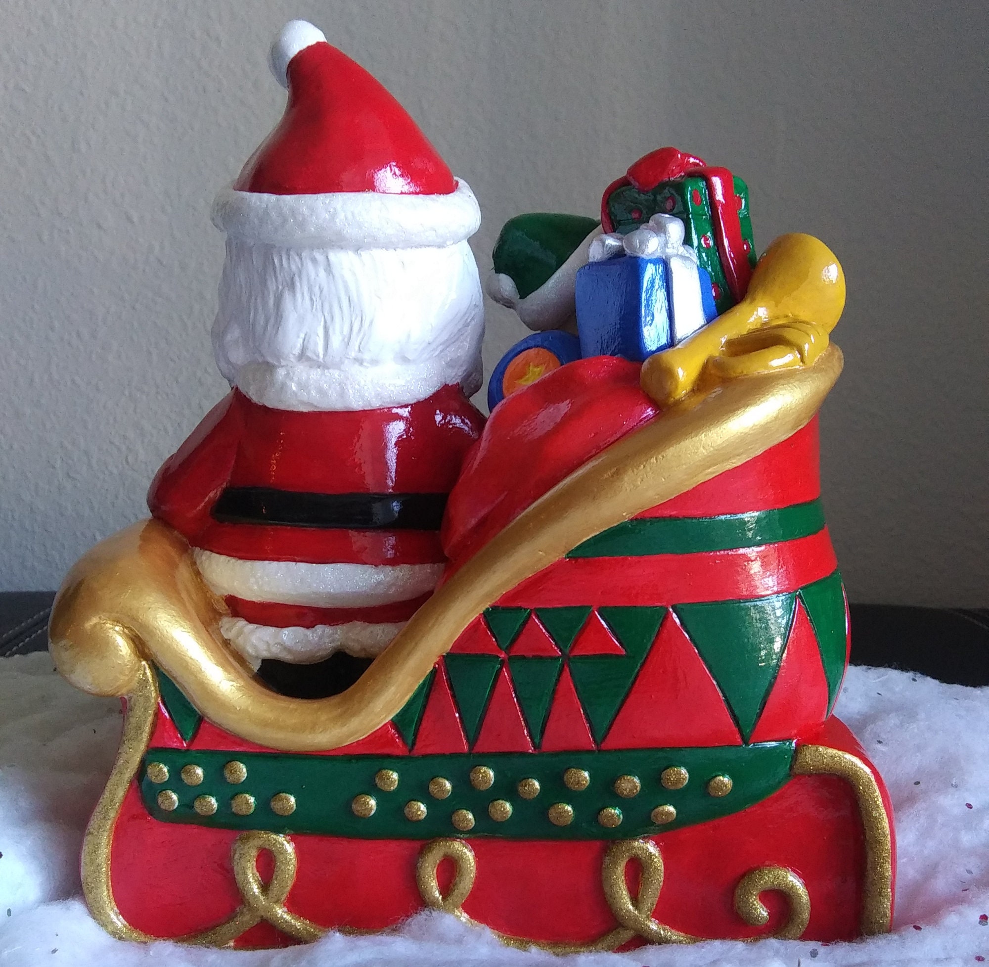 Christmas Santa Decoration, Hand-painted Santa Sleigh, Santa Decor ...