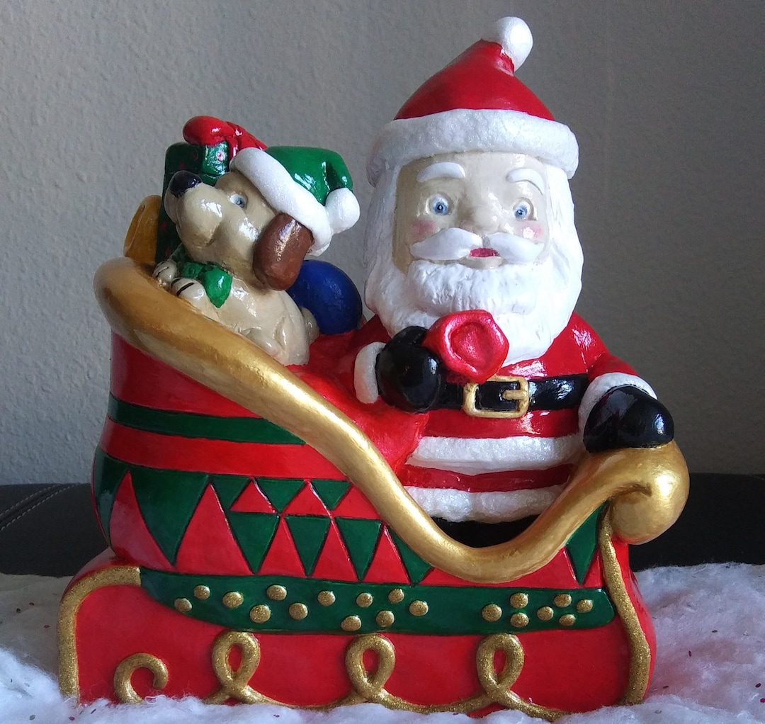 Christmas Santa Decoration, Hand-painted Santa Sleigh, Santa Decor ...