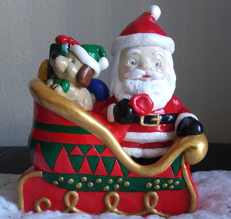 Christmas Santa Decoration, Hand-painted Santa Sleigh, Santa Decor ...
