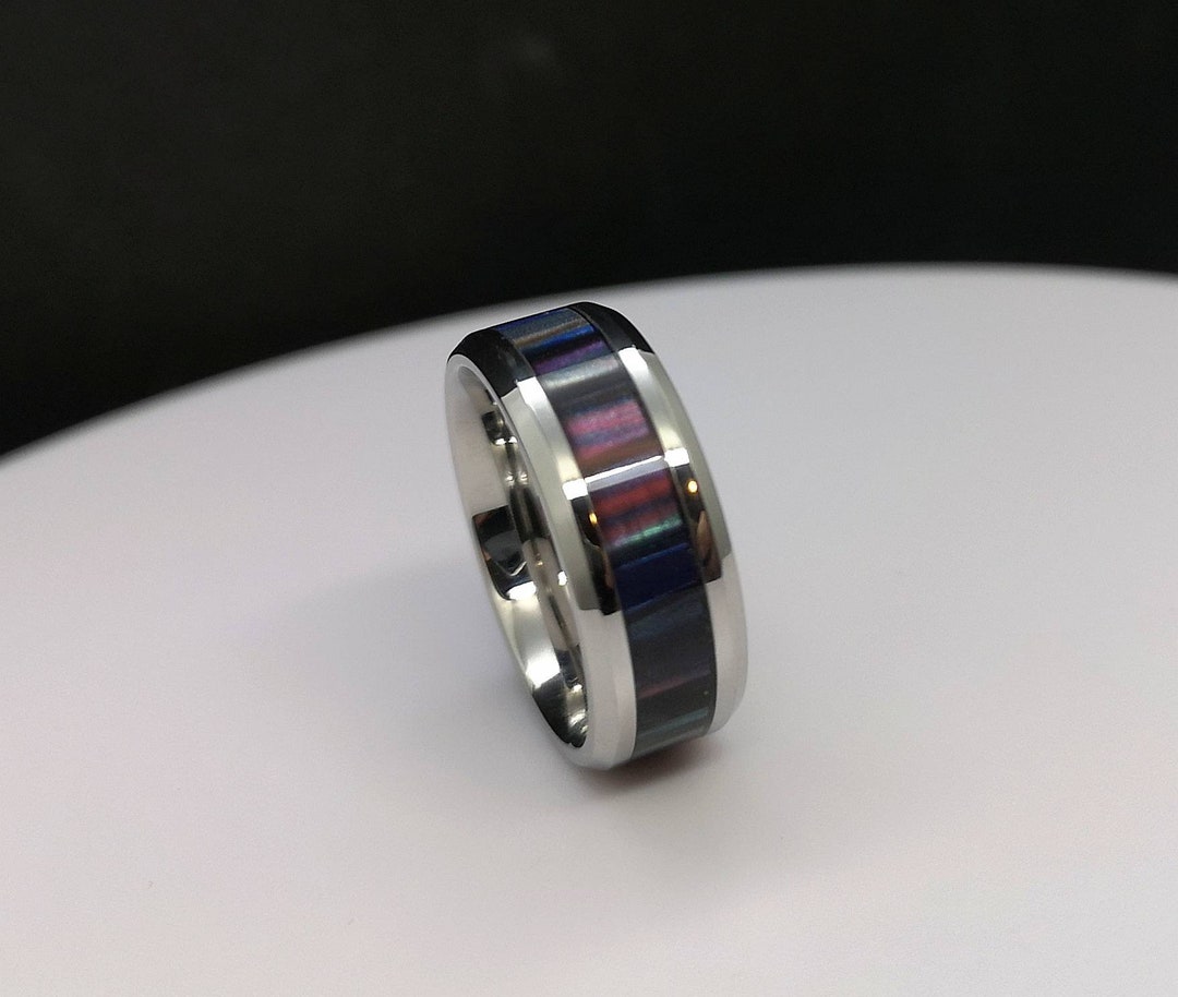 Blue Seashell Celluloid Stainless Steel Ring Wedding Band Promise Ring ...