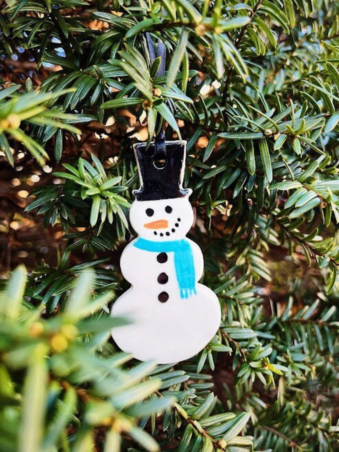 Handmade, Hand Painted Ceramic Snowman Ornament - Etsy