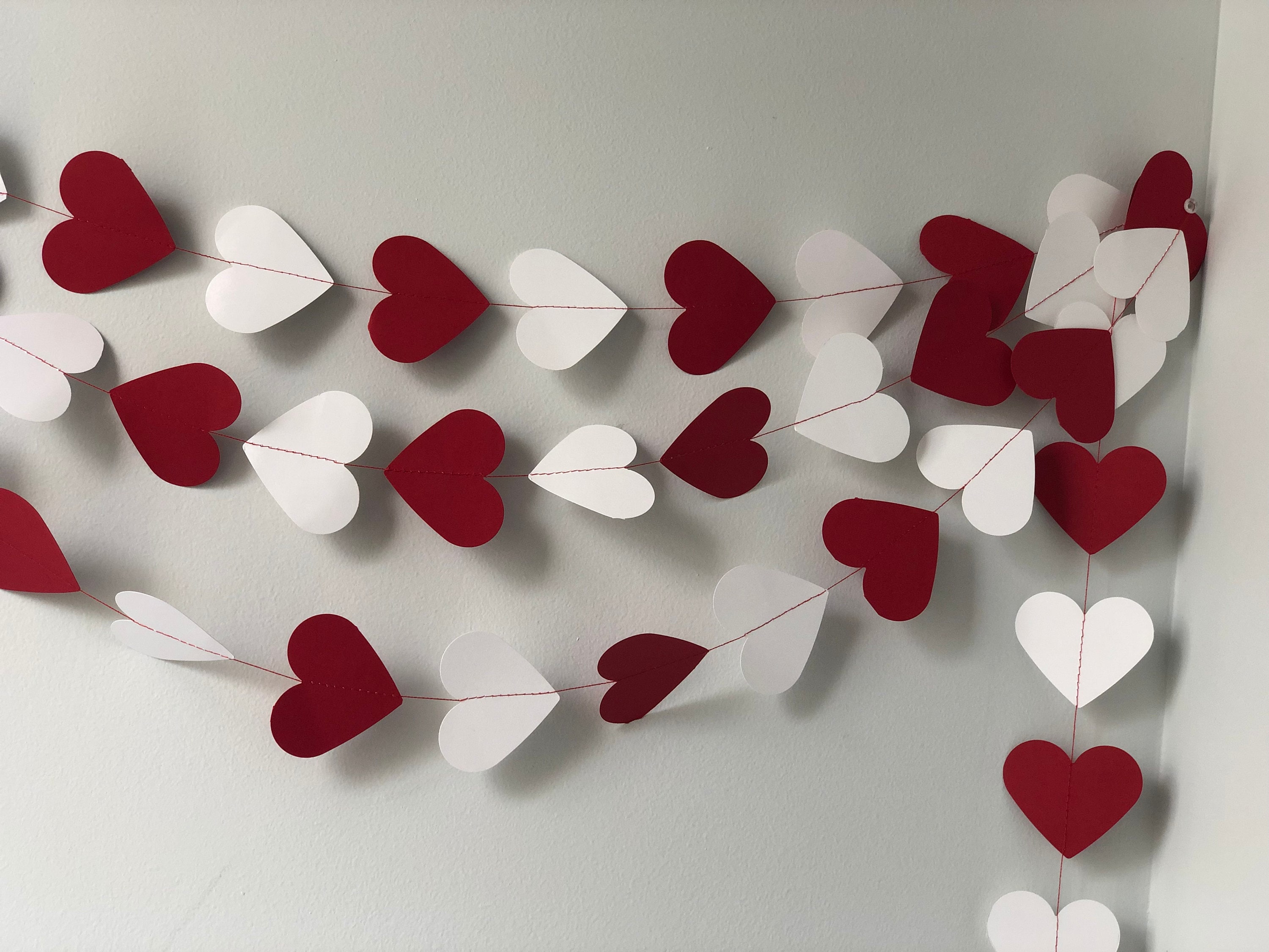 Red White Heart Garland Valentines Day Decor Paper Garland Red & White ...