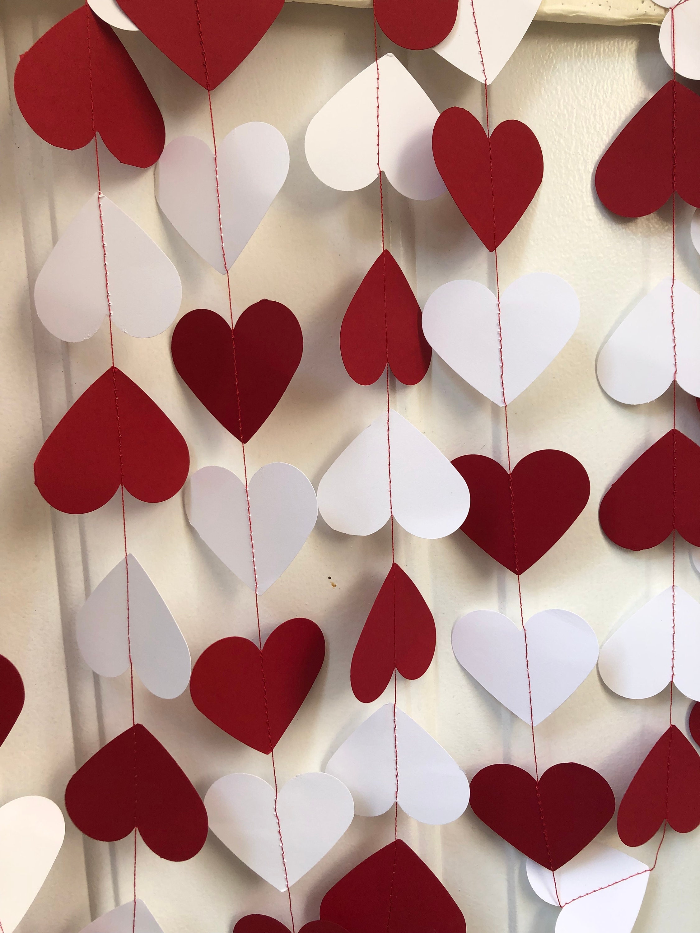 Red White Heart Garland Valentines Day Decor Paper Garland Red & White ...
