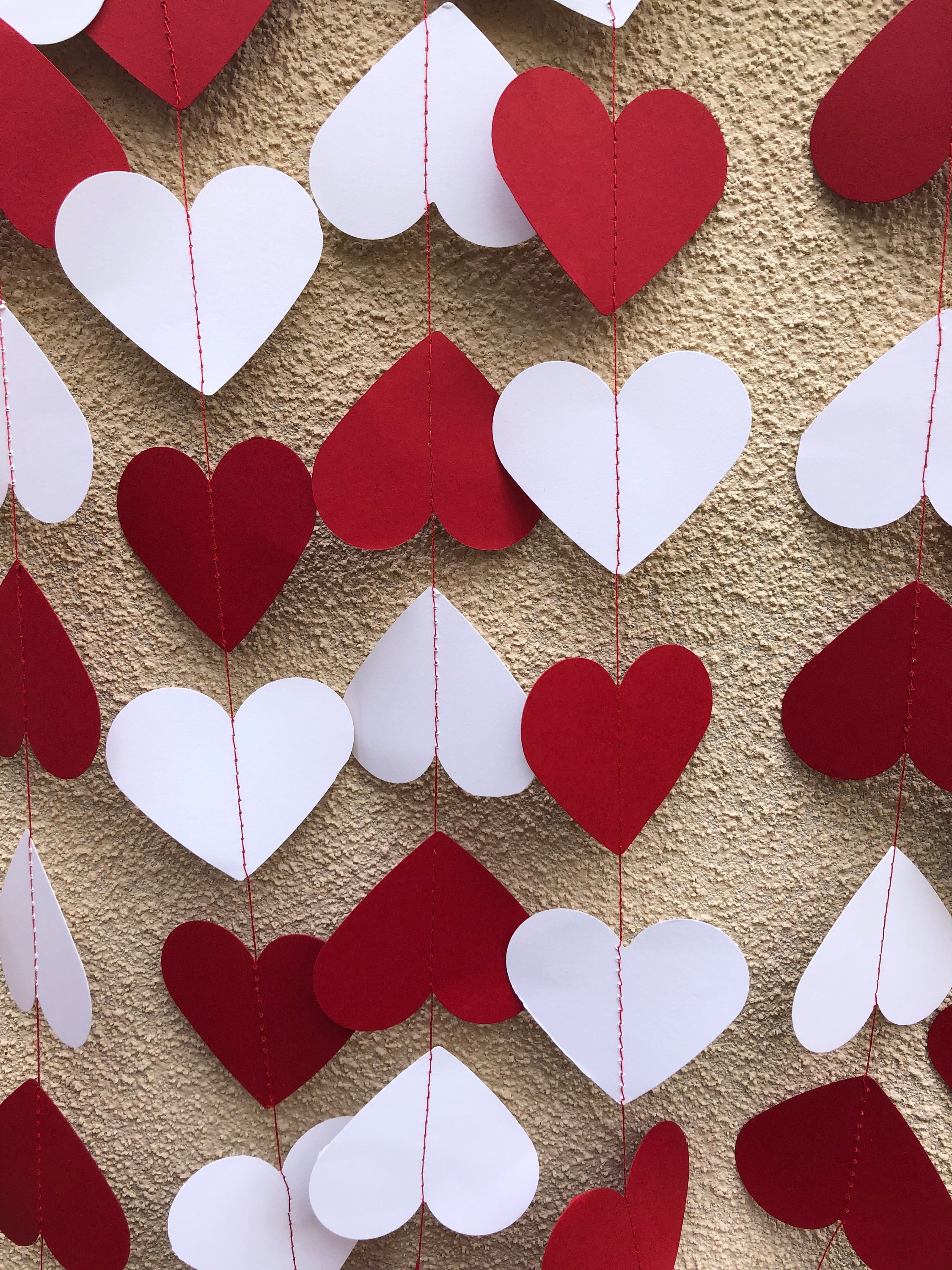 Red White Heart Garland Valentines Day Decor Paper Garland Red & White ...