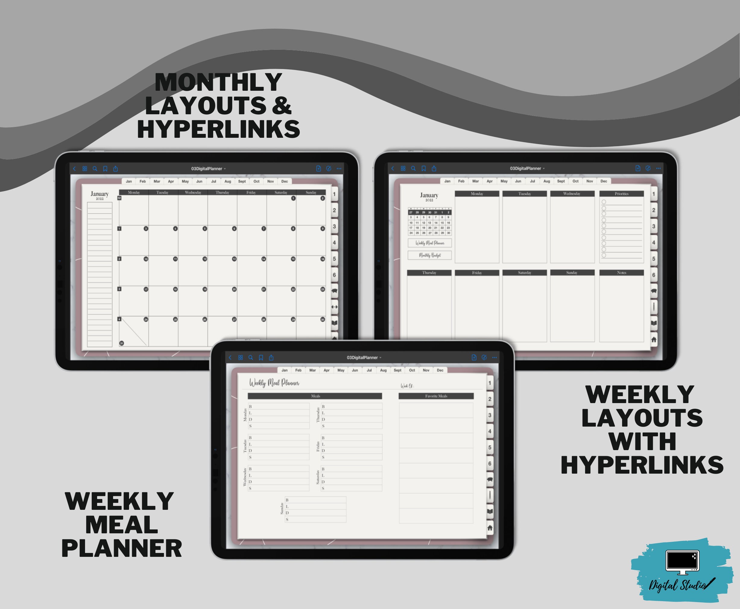 Digital Planner, Simple Planner, Minimal Planner, Monthly Planner ...
