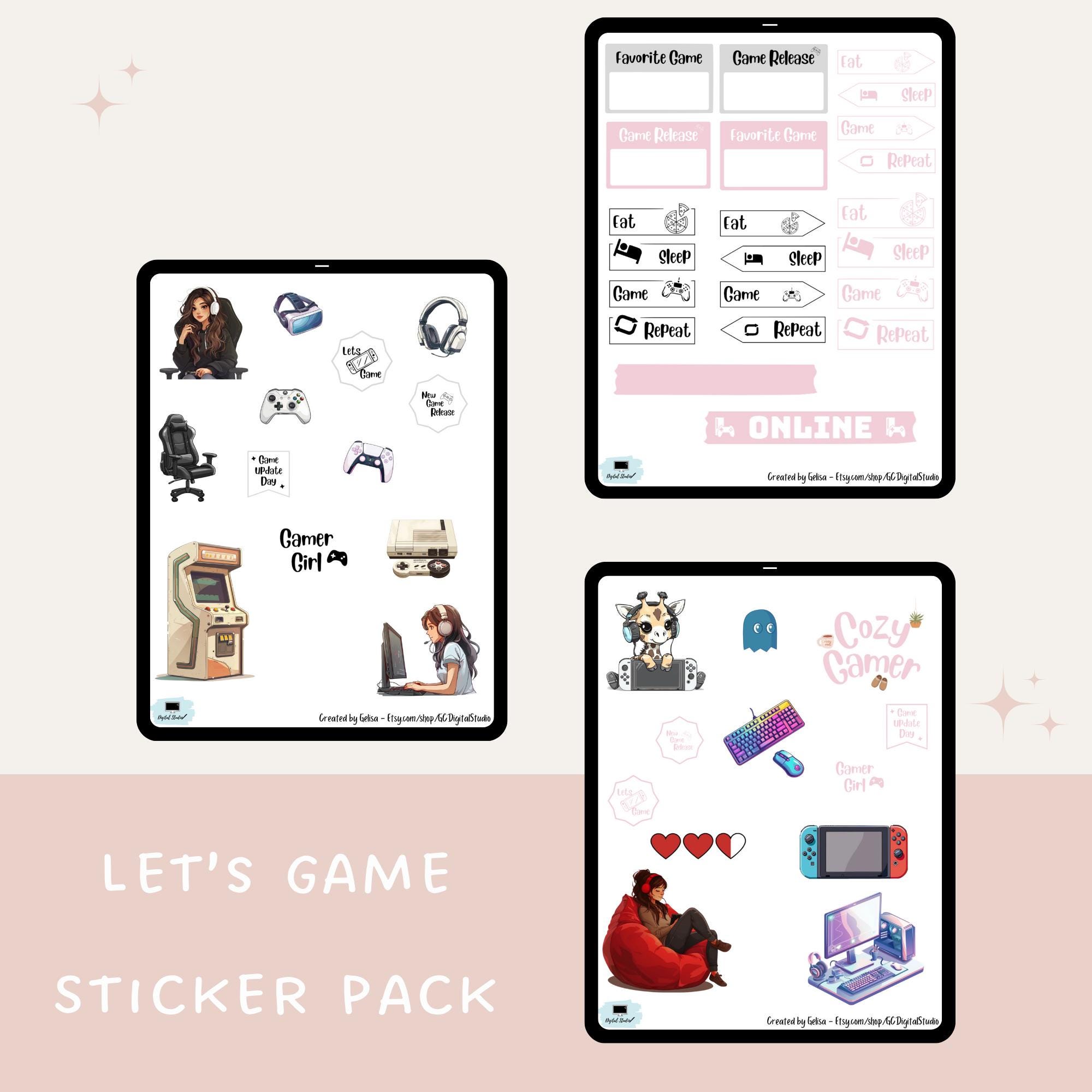 Gaming Digital Stickers Pack - Cozy, Fun, and Playful Designs for ...