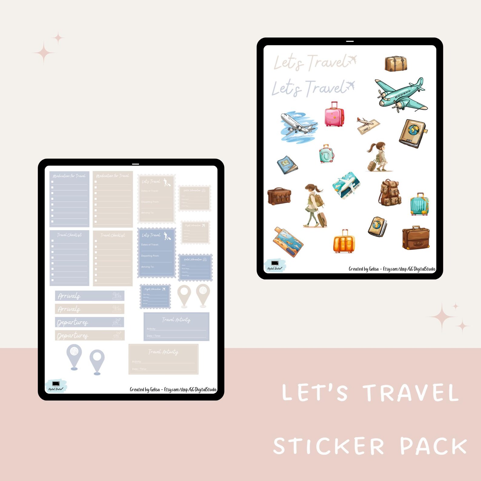 Travel Digital Stickers Pack - Perfect for Planners, Journals ...