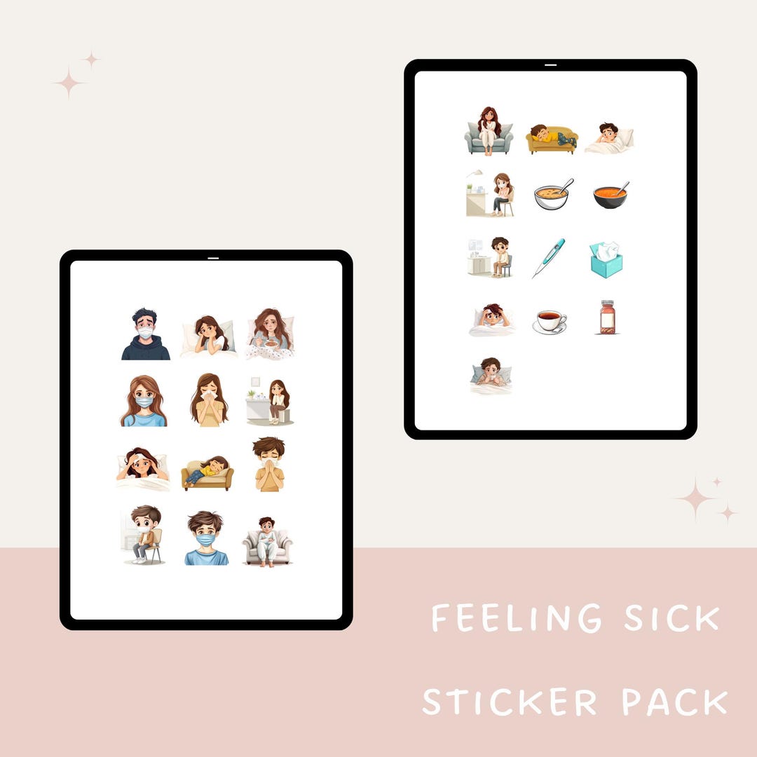 Feeling Sick Stickers | Digital Stickers | Goodnotes Stickers | Sick ...