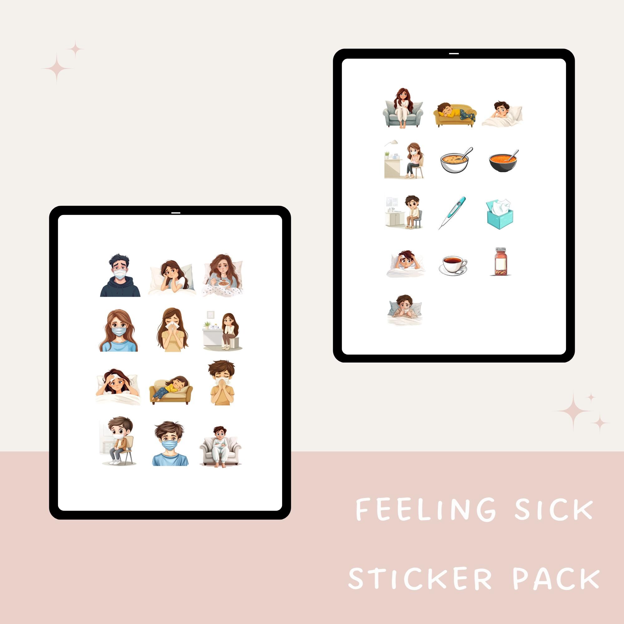 Feeling Sick Stickers | Digital Stickers | Goodnotes Stickers | Sick ...