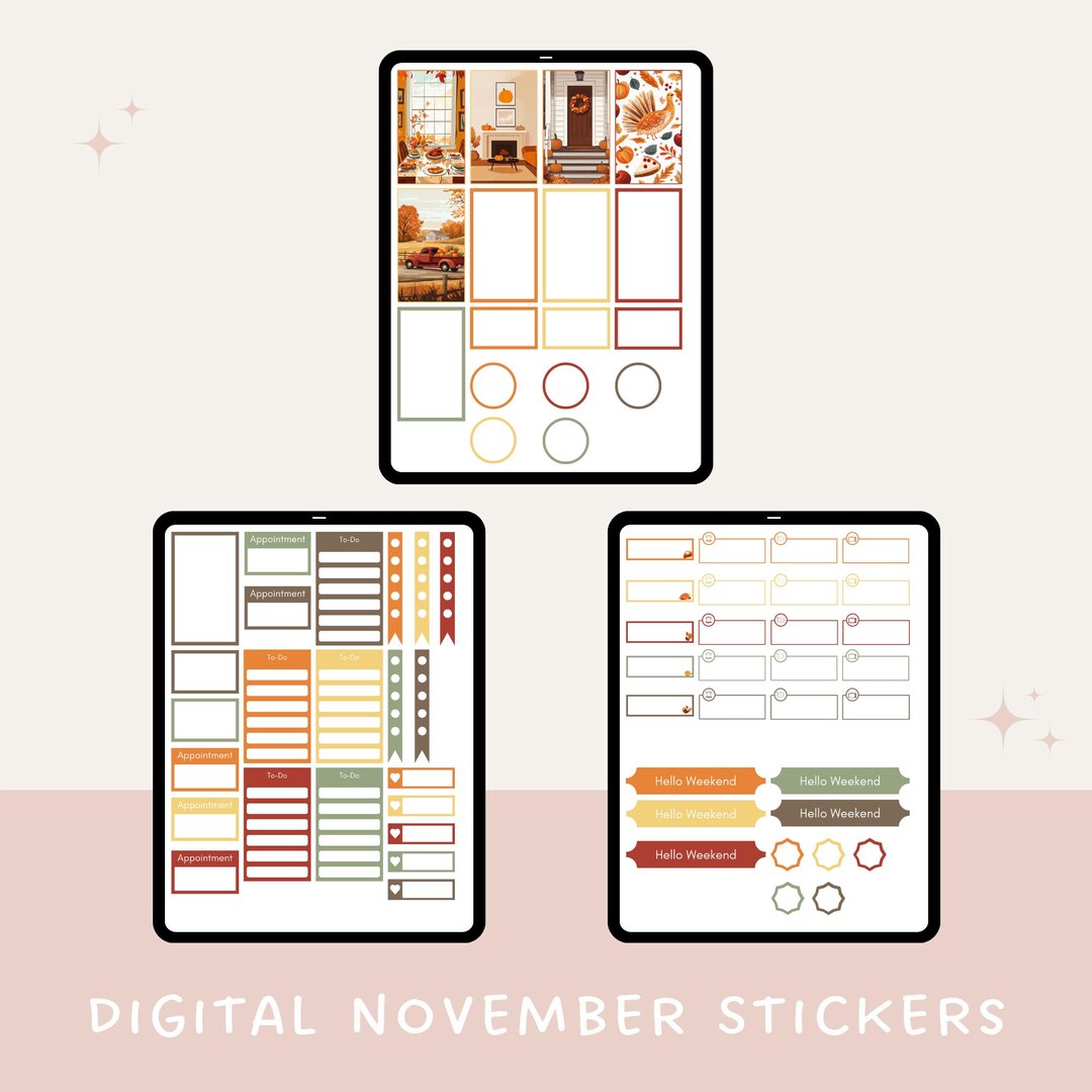 November Themed Stickers Thanksgiving Stickers Digital Stickers Classic ...
