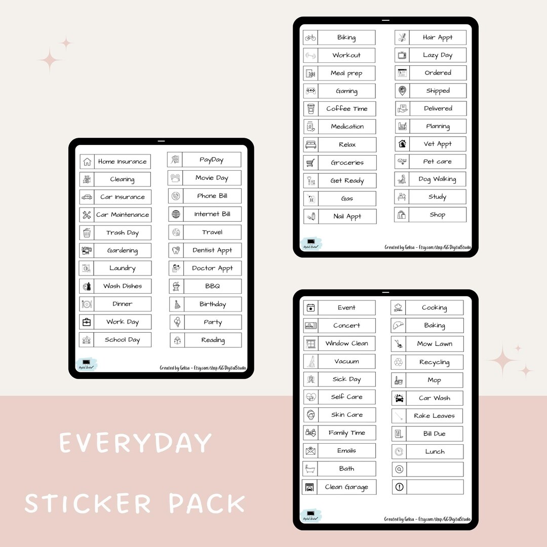 Everyday Stickers, Digital Stickers, Goodnotes, PDF, Digital, Weekly ...