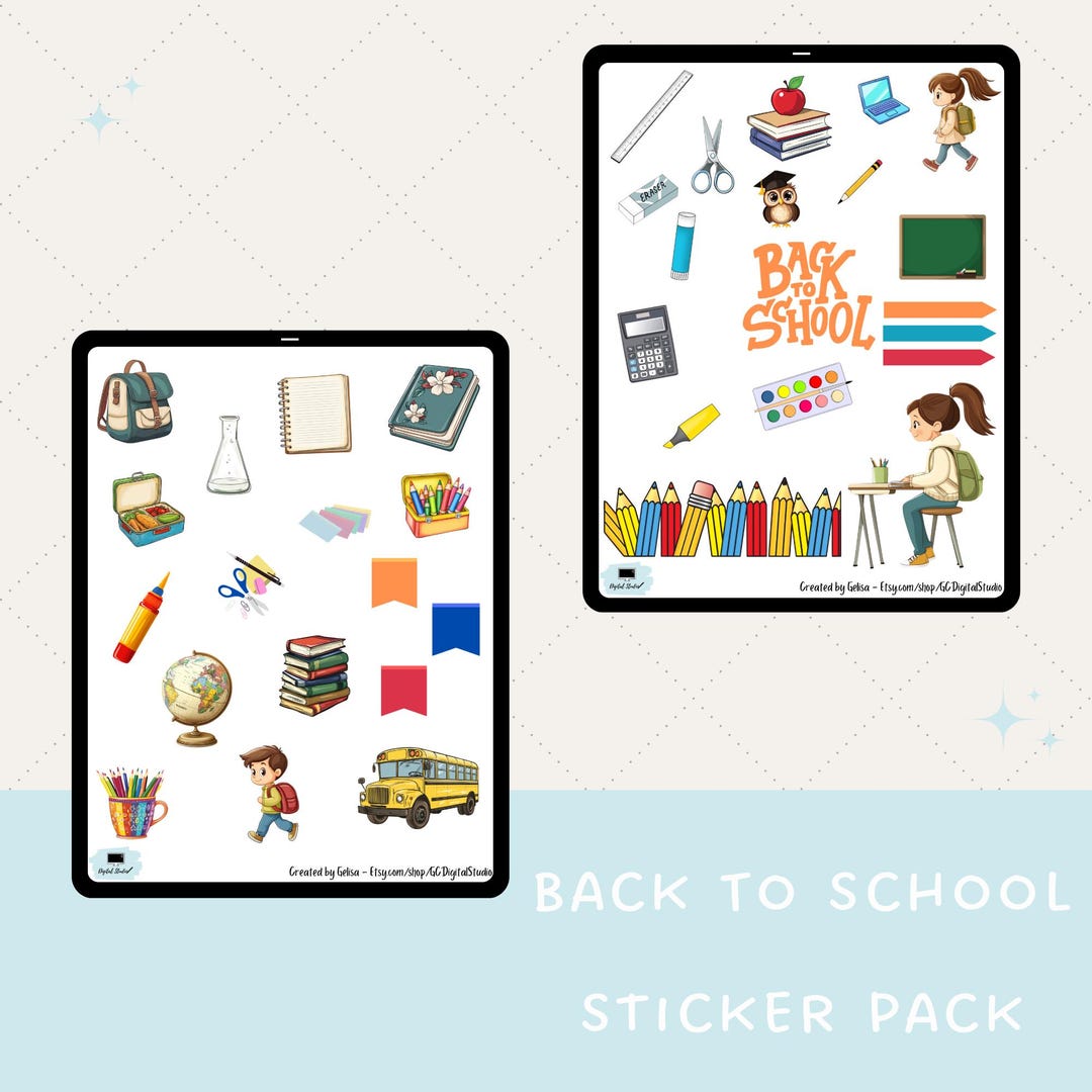 Back to School Stickers – Planner, Journal, Goodnotes (PNG Digital ...