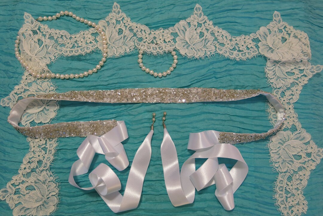 Silver Sequin & White Satin Bridal Sash / Belt - Etsy